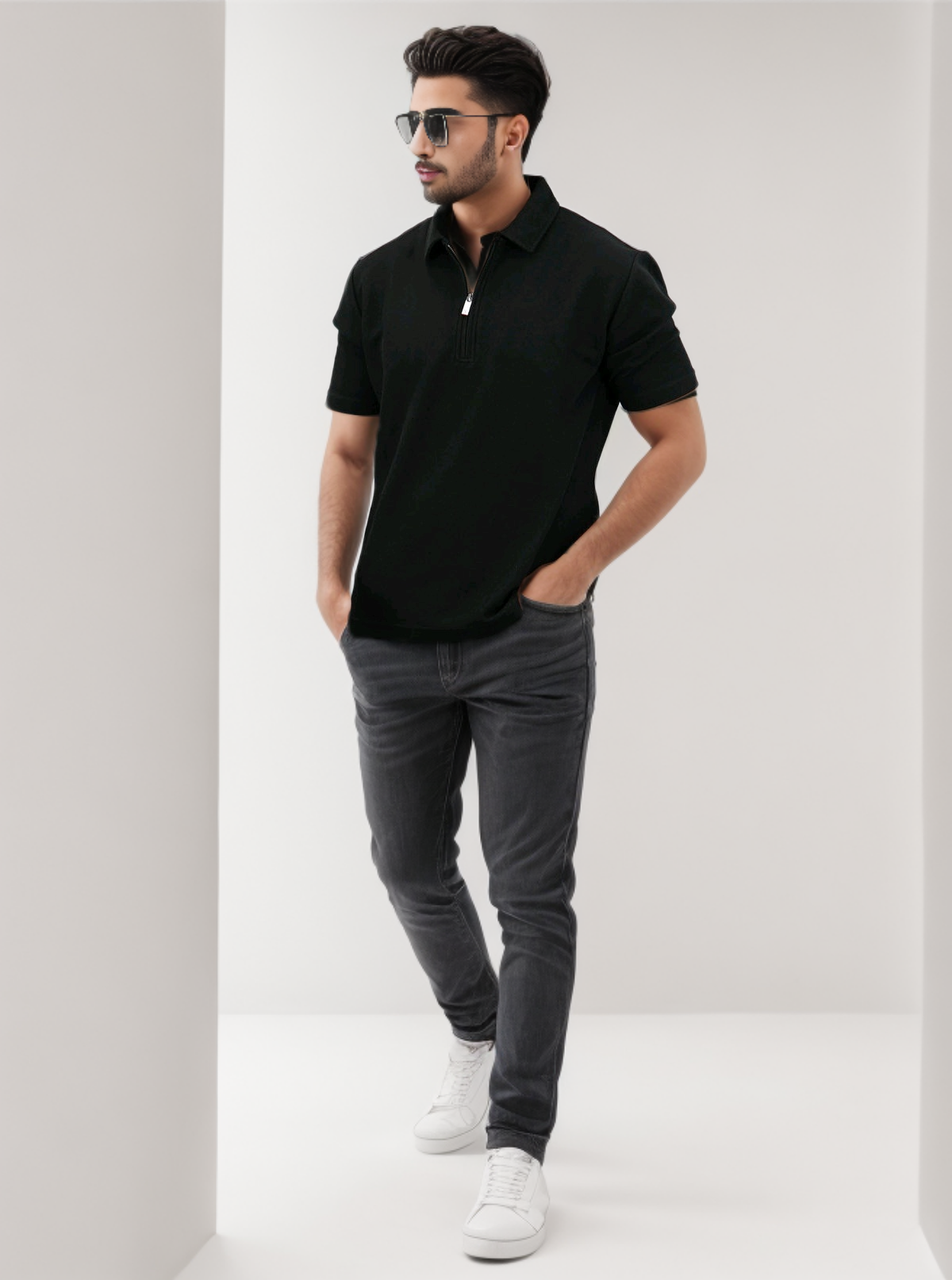 basic polo half zipper t-shirt – Blannca